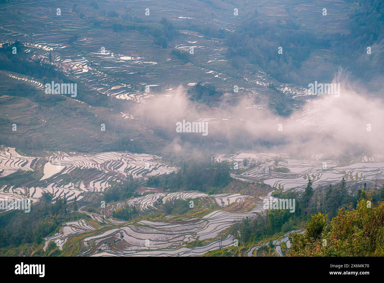 The clouds at YuanYang rice terraces during the sunset, Yunnan, China ...