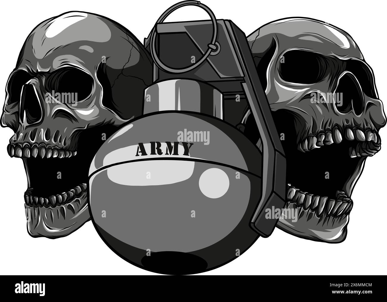 vector illustration of monochrome hand grenade with skulls Stock Vector Image & Art - Alamy