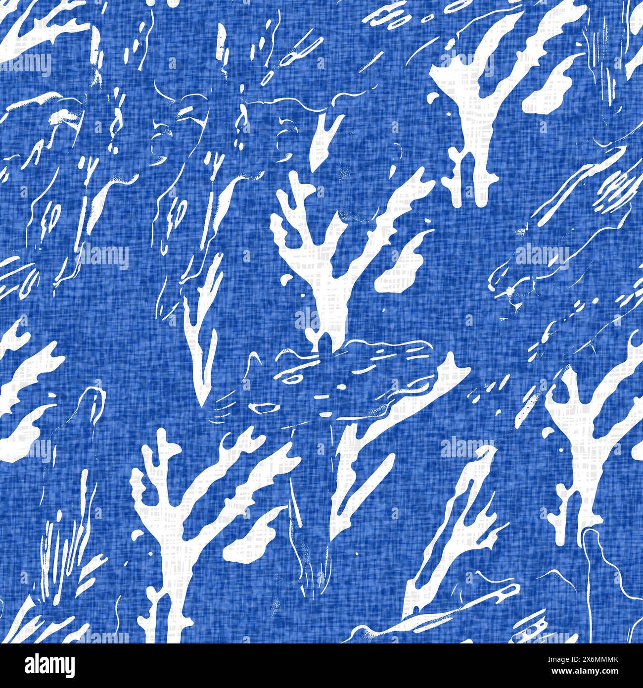 Whimsical seaweed kelp coastal electric blue beach pattern. Batik ...