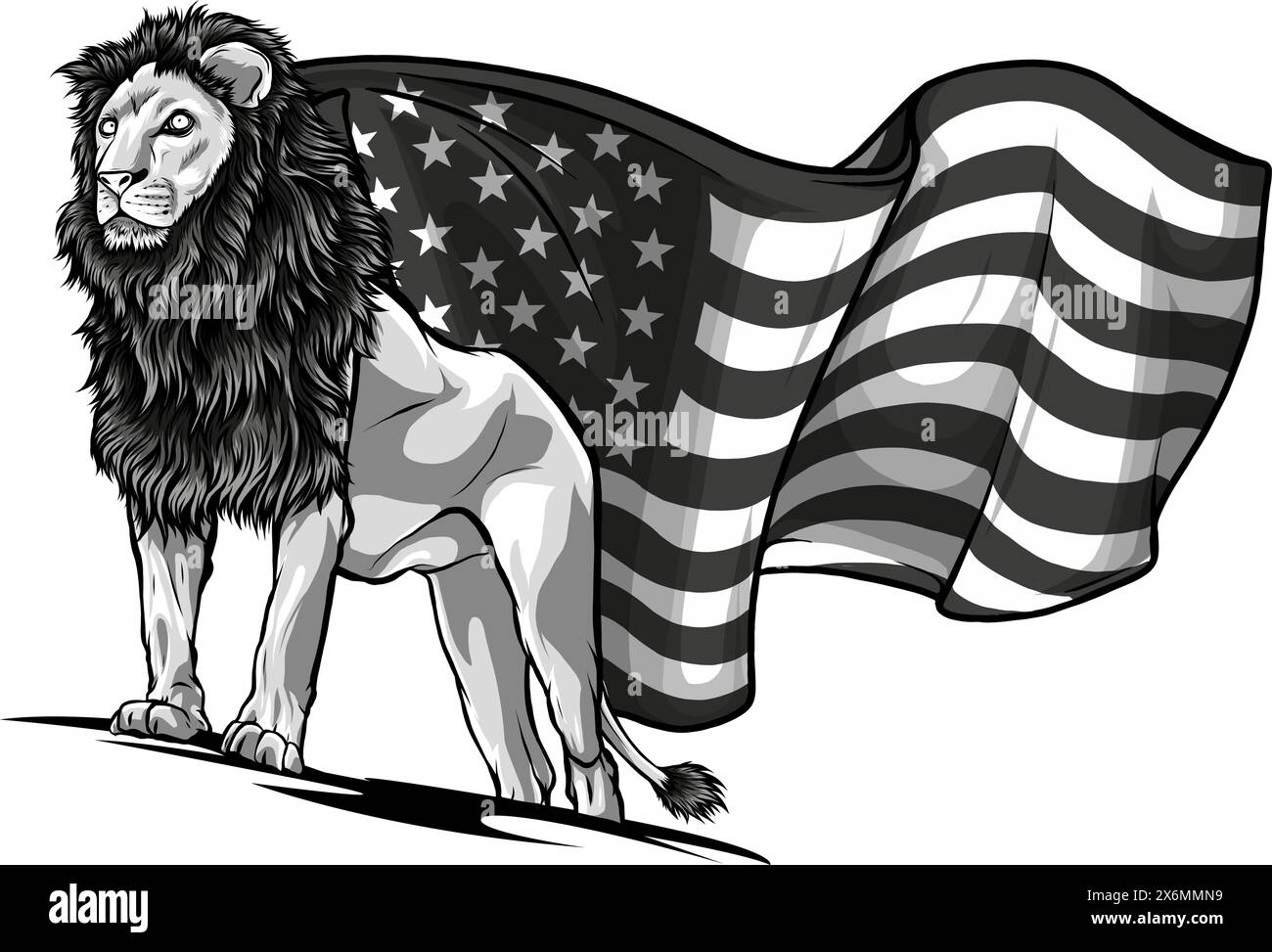 Monochrome lion with usa flag on background Stock Vector Image & Art ...