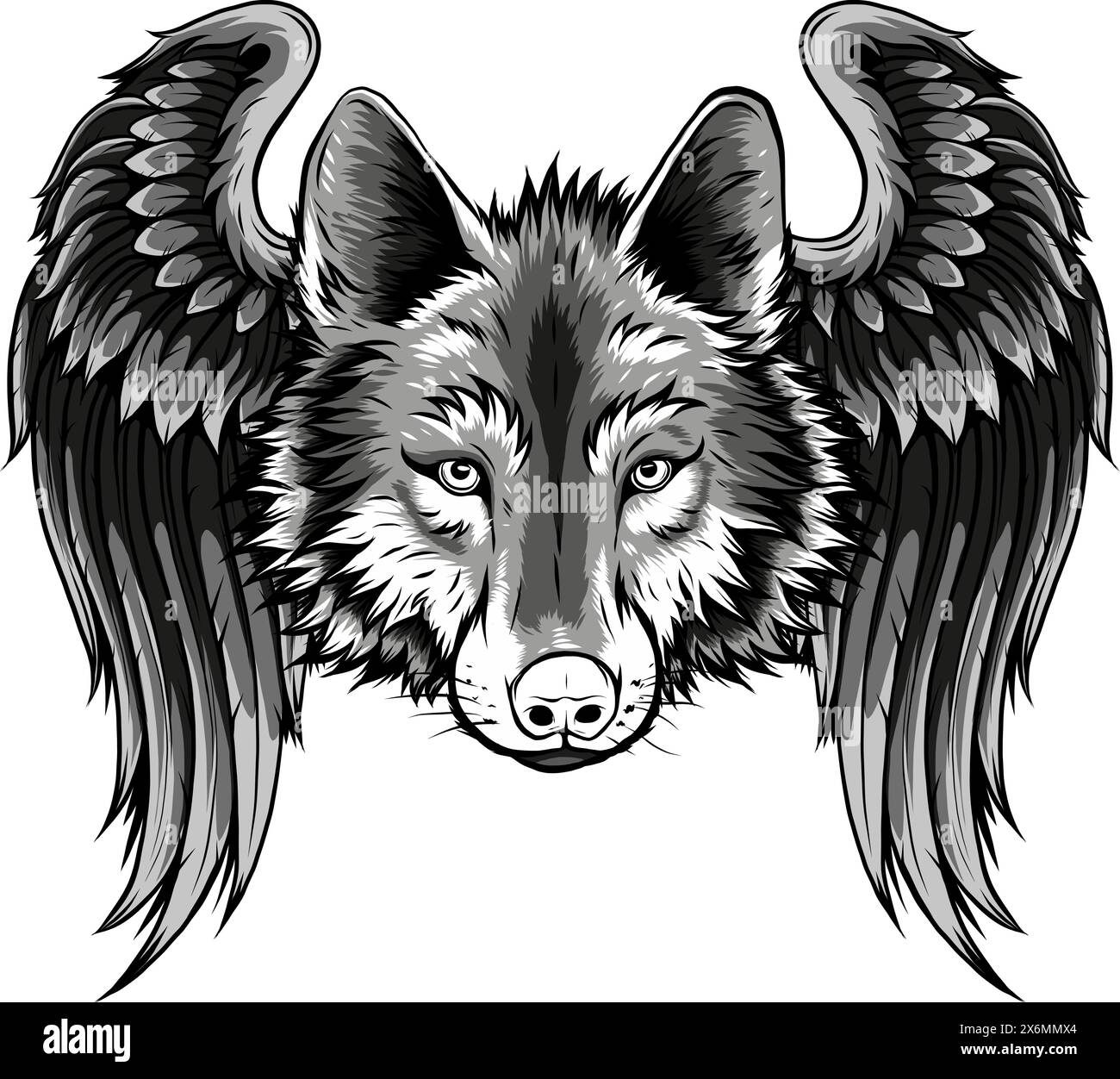 vector illustration of Monochrome wolf with wings Stock Vector Image ...