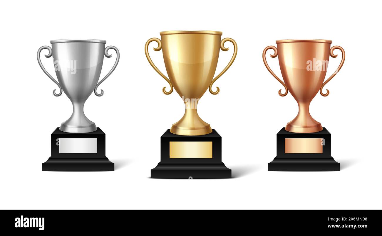 Vector Blank Golden, Silver and Bronze Champion Cup Isolated on White ...