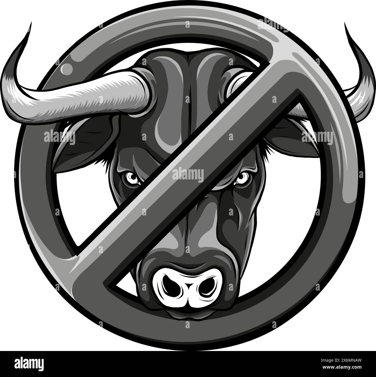 monochrome prohibited sign of bull head on white background Stock ...