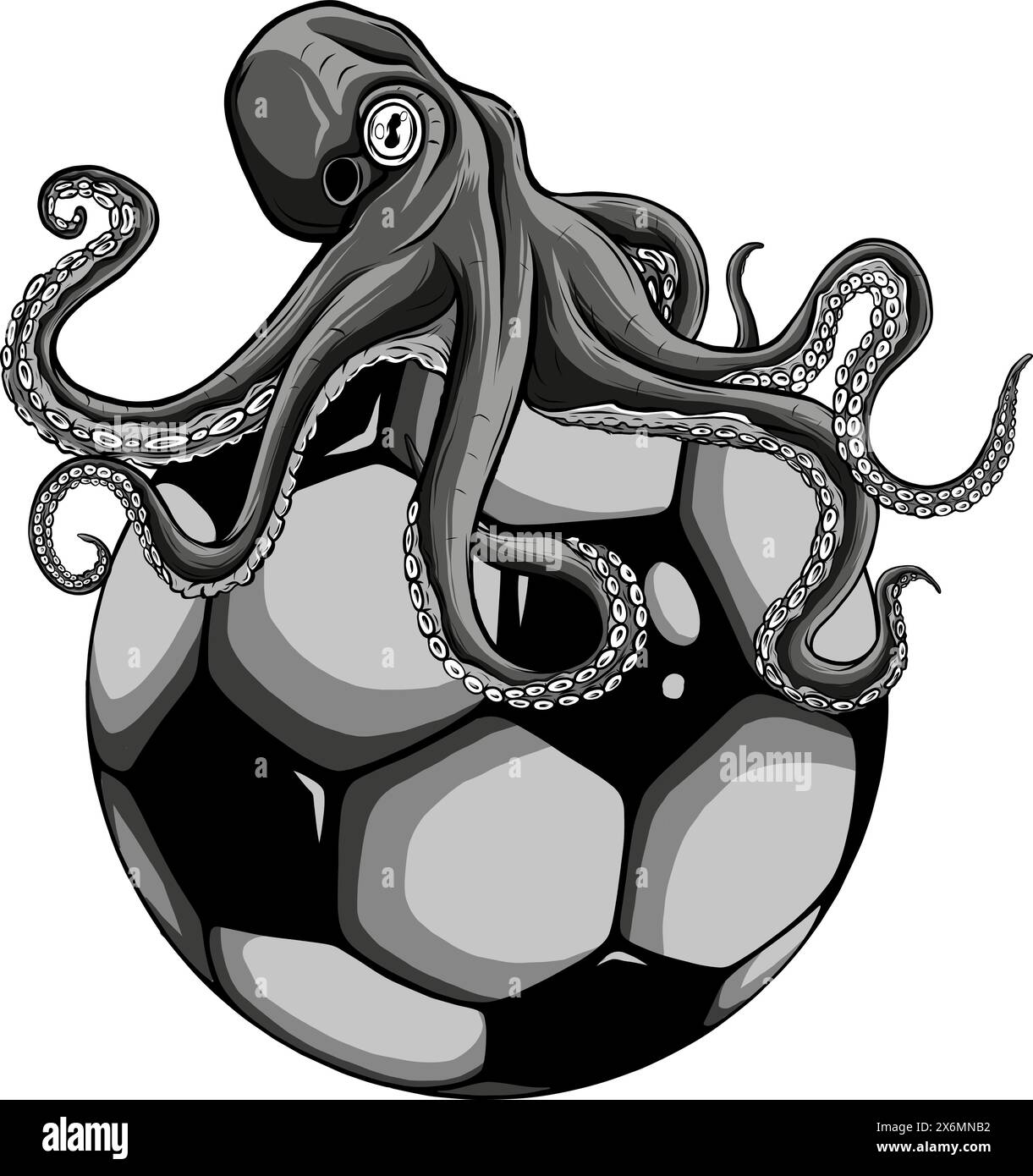 vector illustration of monochrome octopus on football ball Stock Vector ...