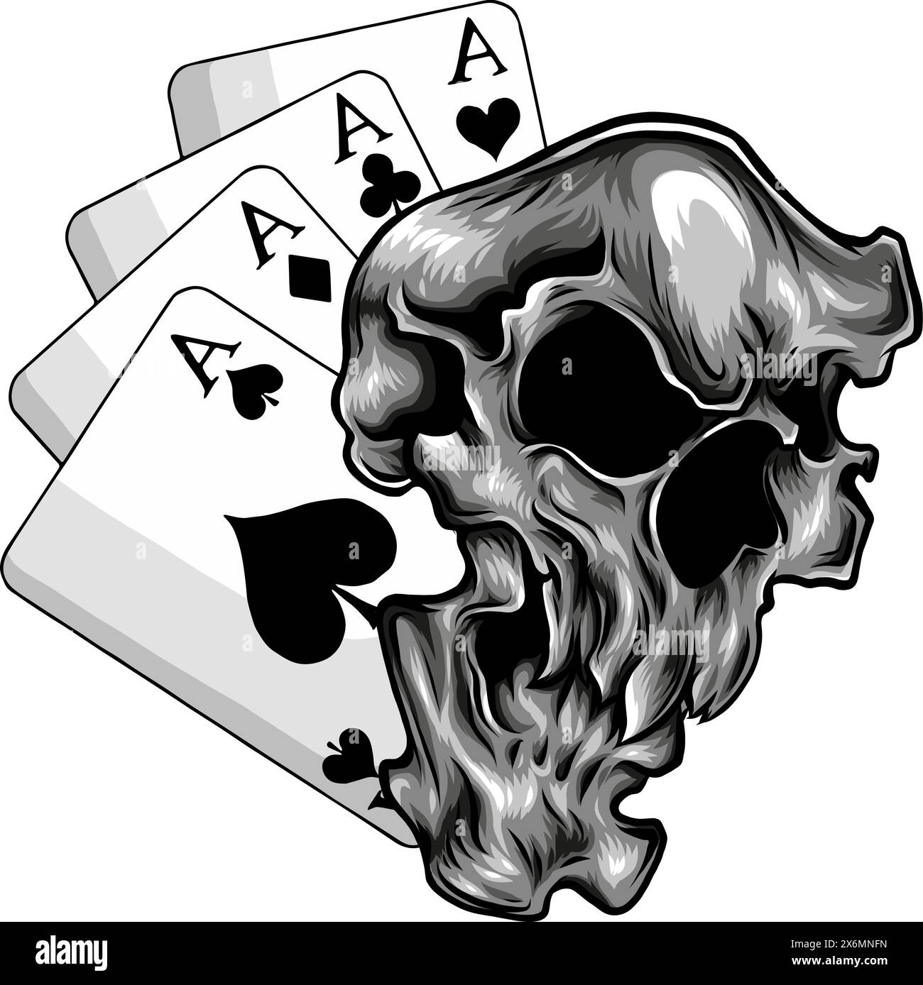 monochrome Poker cards with skull, vector illustration Stock Vector ...