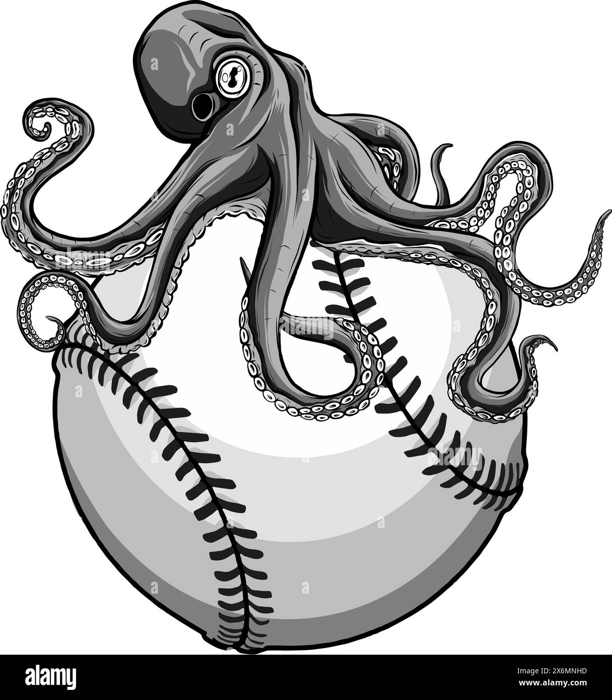 vector illustration of monochrome octopus on Baseball ball Stock Vector ...