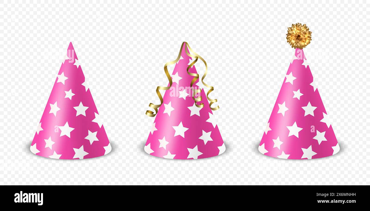 Vector 3d Realistic Pink and White Birthday Party Hat Icon Set Isolated ...