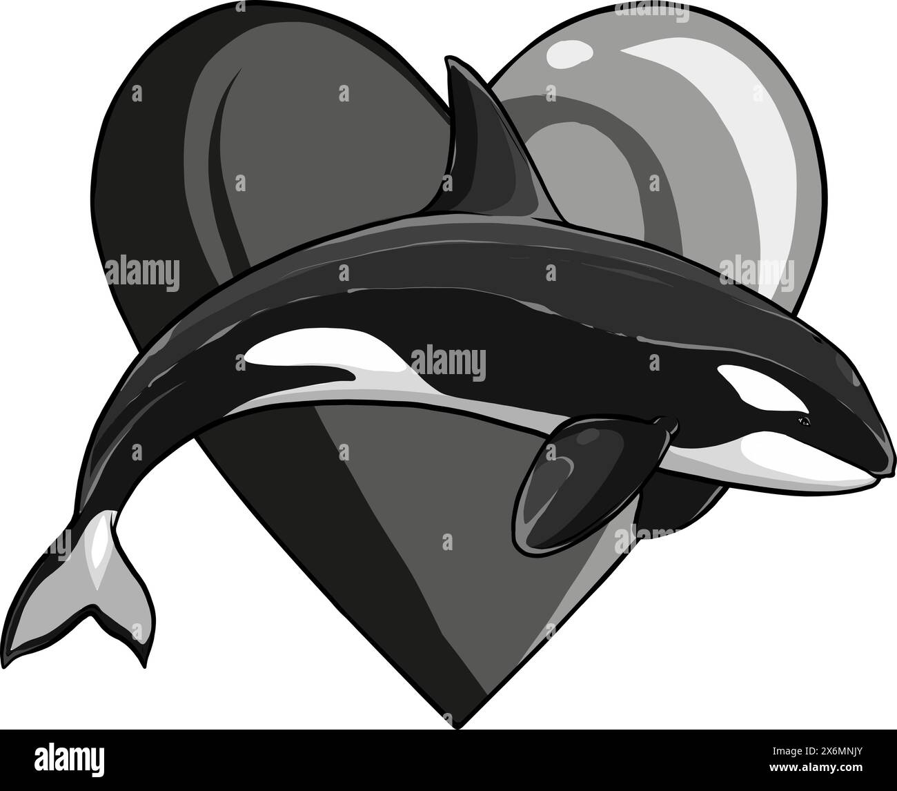 vector Orca love black and white cartoon symbol icon Stock Vector Image ...