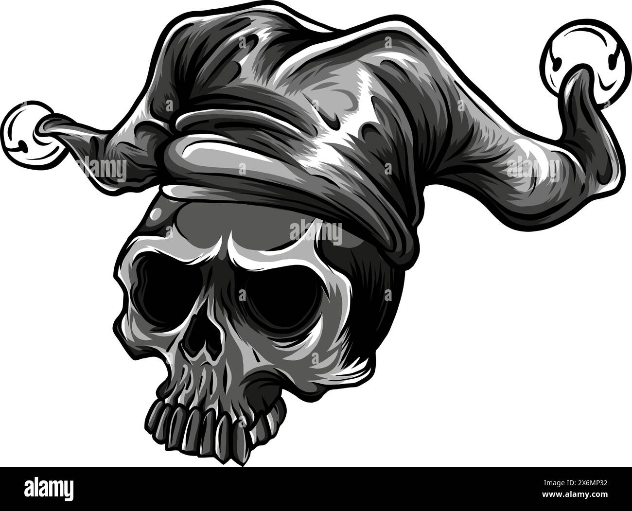 Skull in jester hat. monochrome vector illustration Stock Vector Image ...
