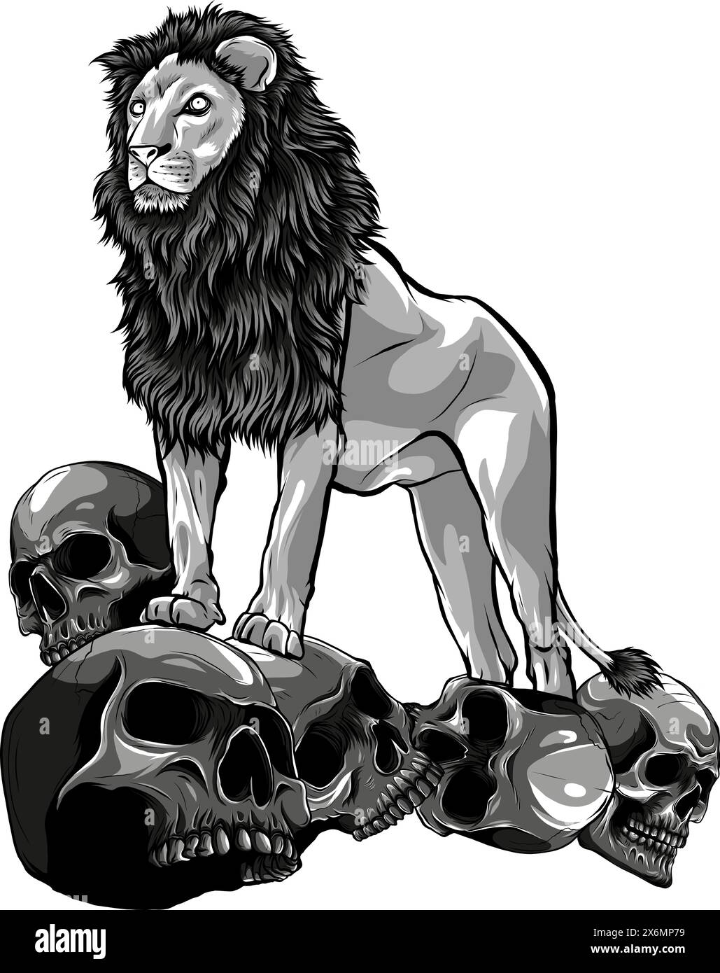 vector illustration of Monochrome skulls under Lion Stock Vector Image ...