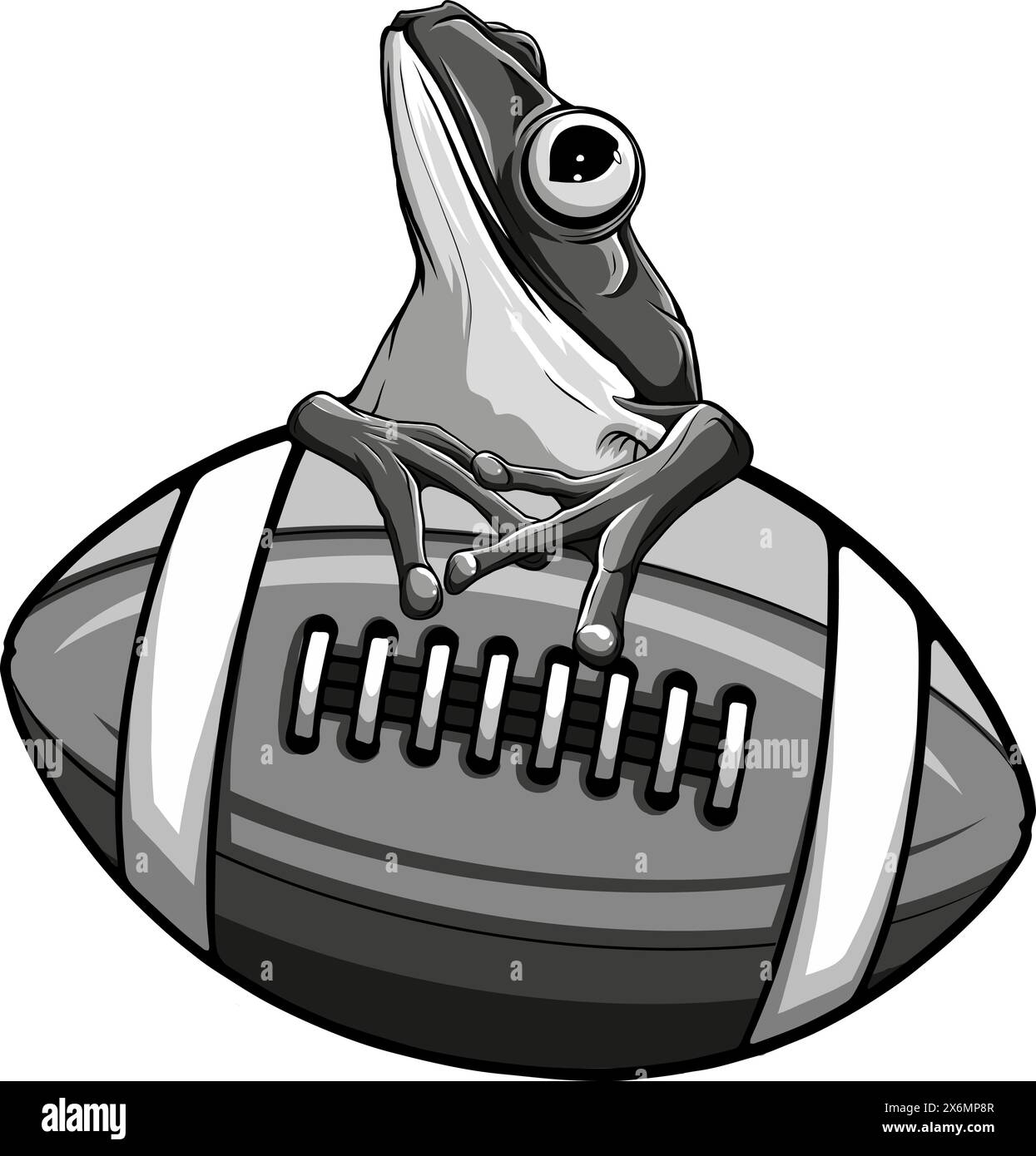 Monochrome frog sitting on Rugby ball line icon isolated on a white ...