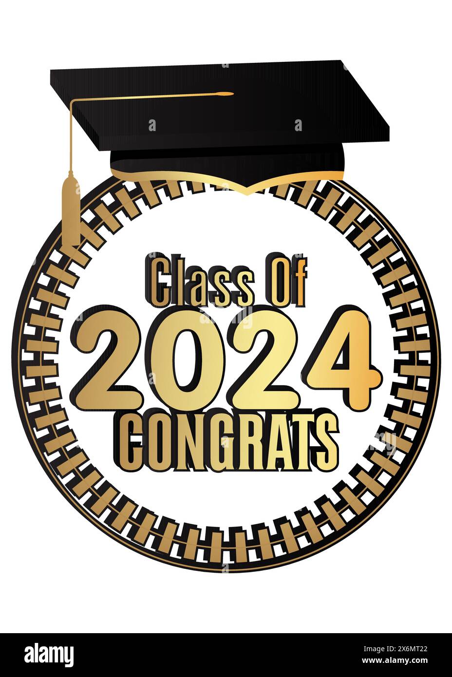 Black and gold class of 2024 Graduation design template. Vintage party ...