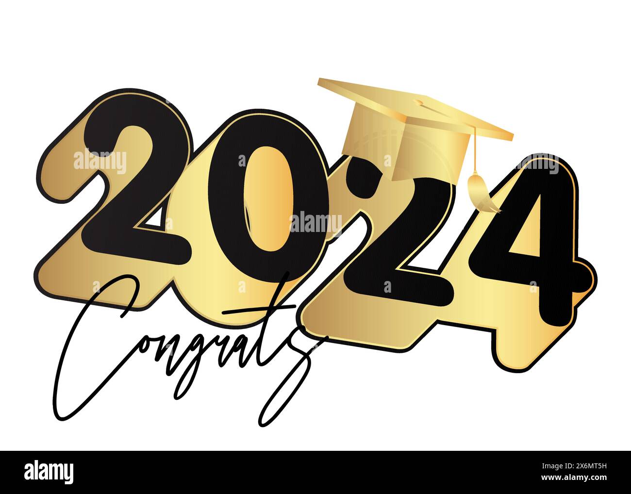 Black and gold class of 2024 Graduation design template. Vintage party ...