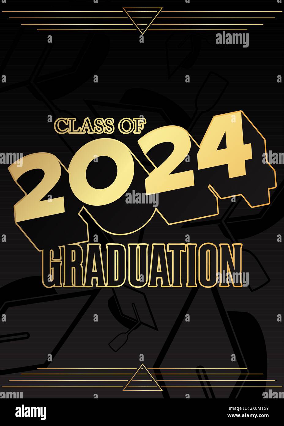 Black and gold class of 2024 Graduation design template. Vintage party ...