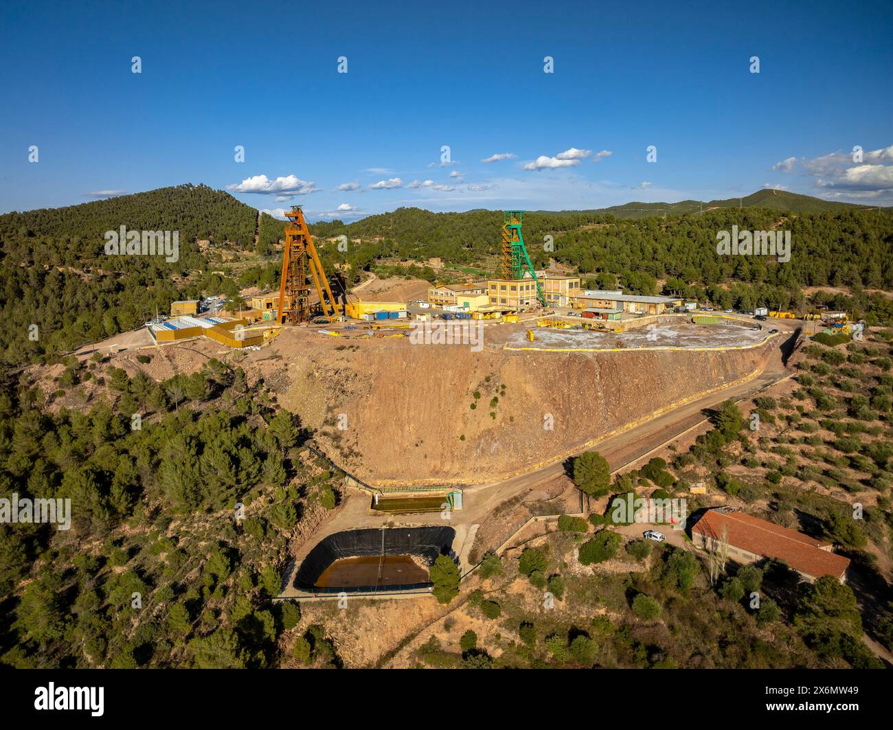 Aerial view of the Súria salt mines on a spring afternoon (Bages ...