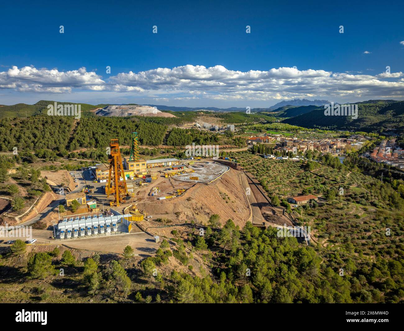 Aerial view of the Súria salt mines on a spring afternoon (Bages ...