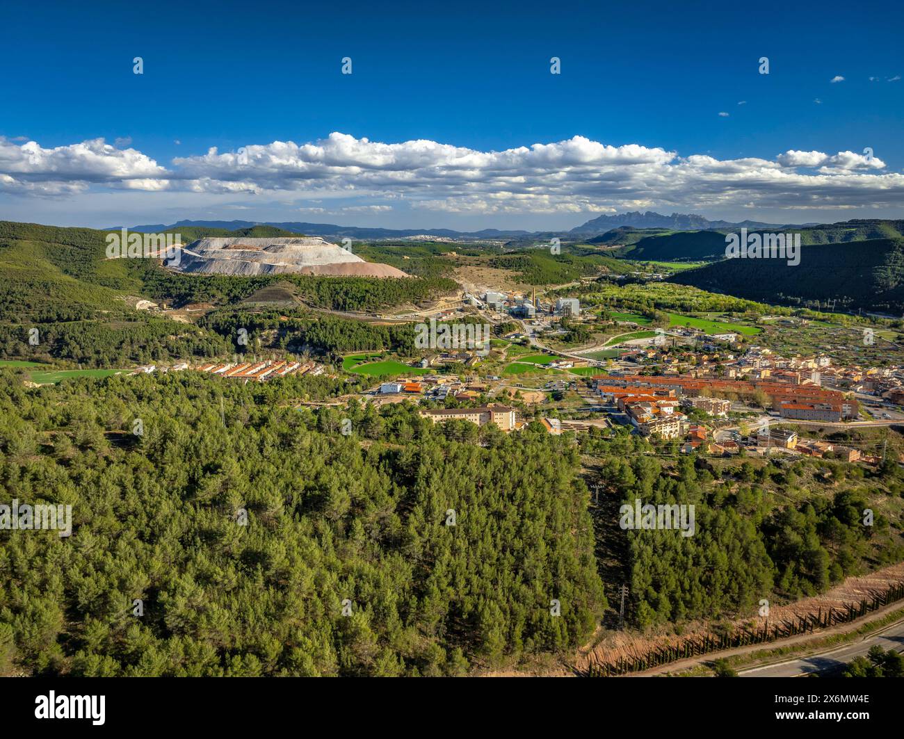 Aerial view of the Súria salt mines on a spring afternoon (Bages ...
