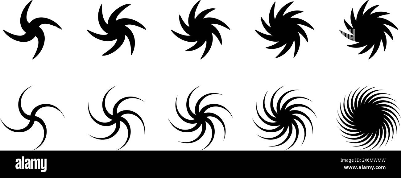 Swirl element set. Black twirling and rotating effect collection ...