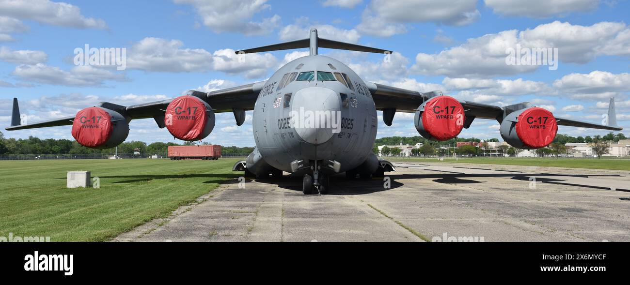 A U.S. Air Force C-17 Globemaster III cargo plane on the tarmac at Wright-Patterson Air Force ...