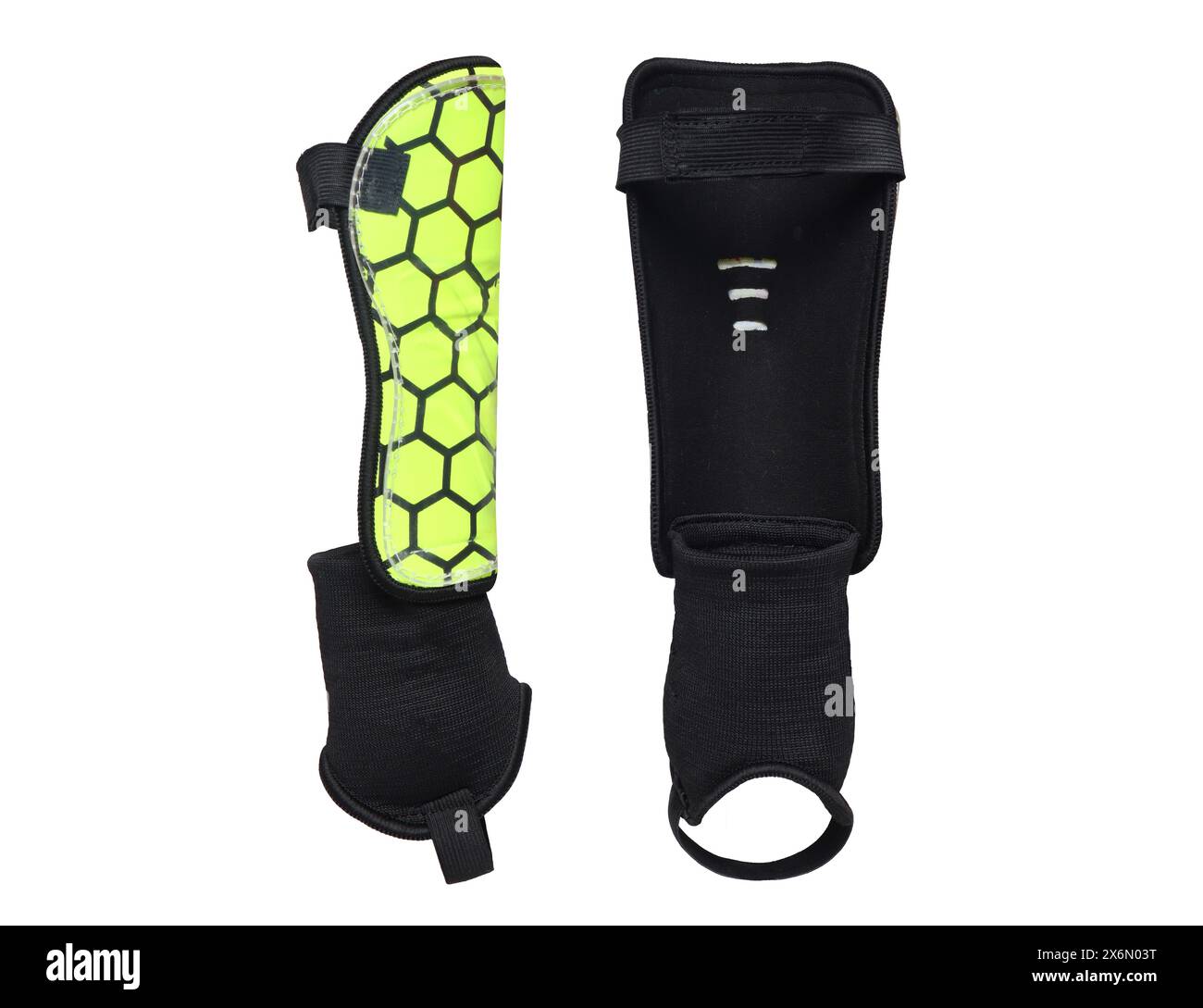 green shin guards pair isolated on white background Stock Photo - Alamy