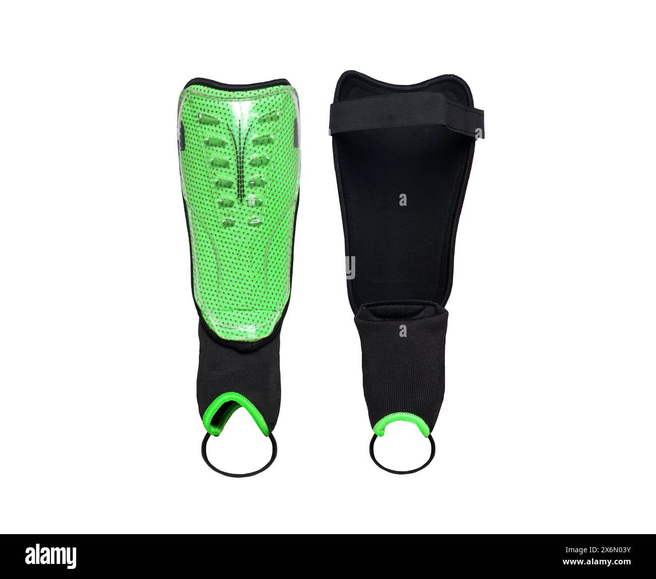 green shin guards pair isolated on white background Stock Photo - Alamy