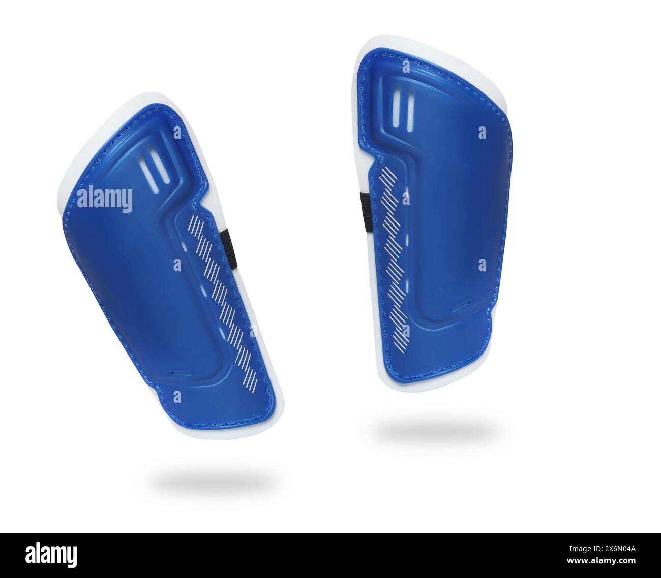 blue padded shin guards pair isolated on white background Stock Photo ...