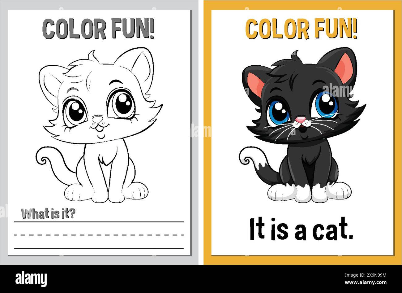 Two cat illustrations, one colored and one for coloring Stock Vector ...