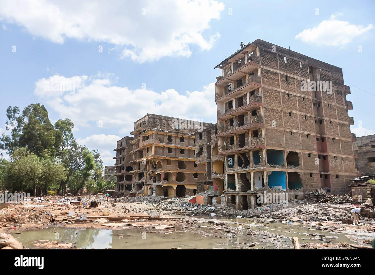 Nairobi, Kenya. 13th May, 2024. View of a deserted and partially demolished building along the ...