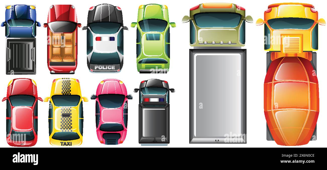 Assorted vehicles in top view, vibrant colors Stock Vector Image & Art ...