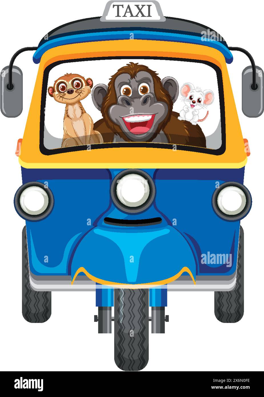 Three cartoon animals riding in a blue taxi Stock Vector Image & Art ...