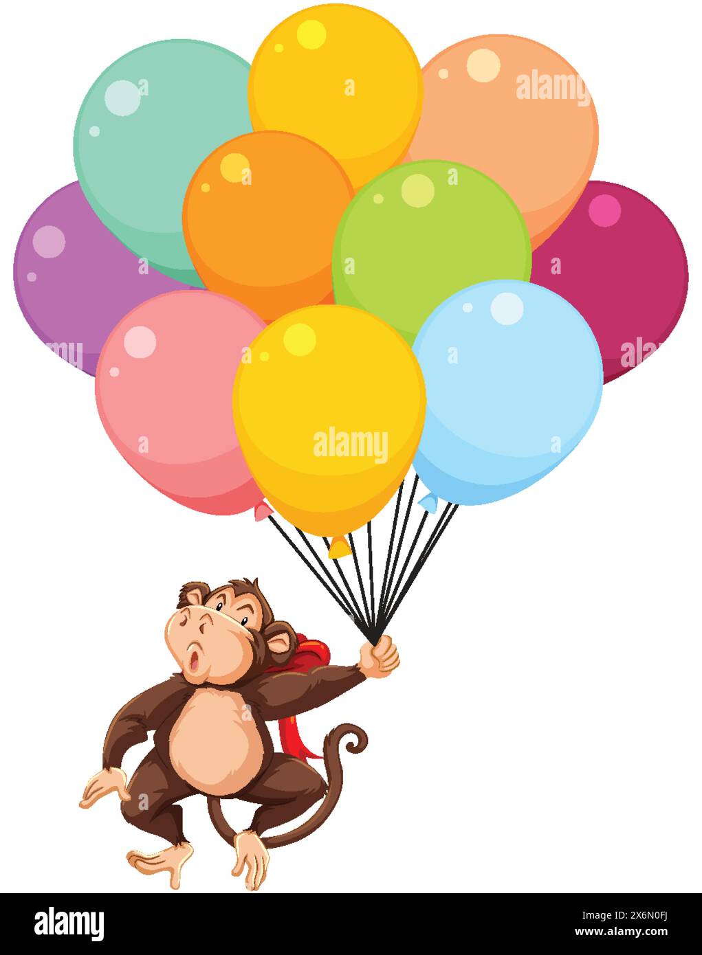 Illustration of a monkey flying with vibrant balloons Stock Vector ...