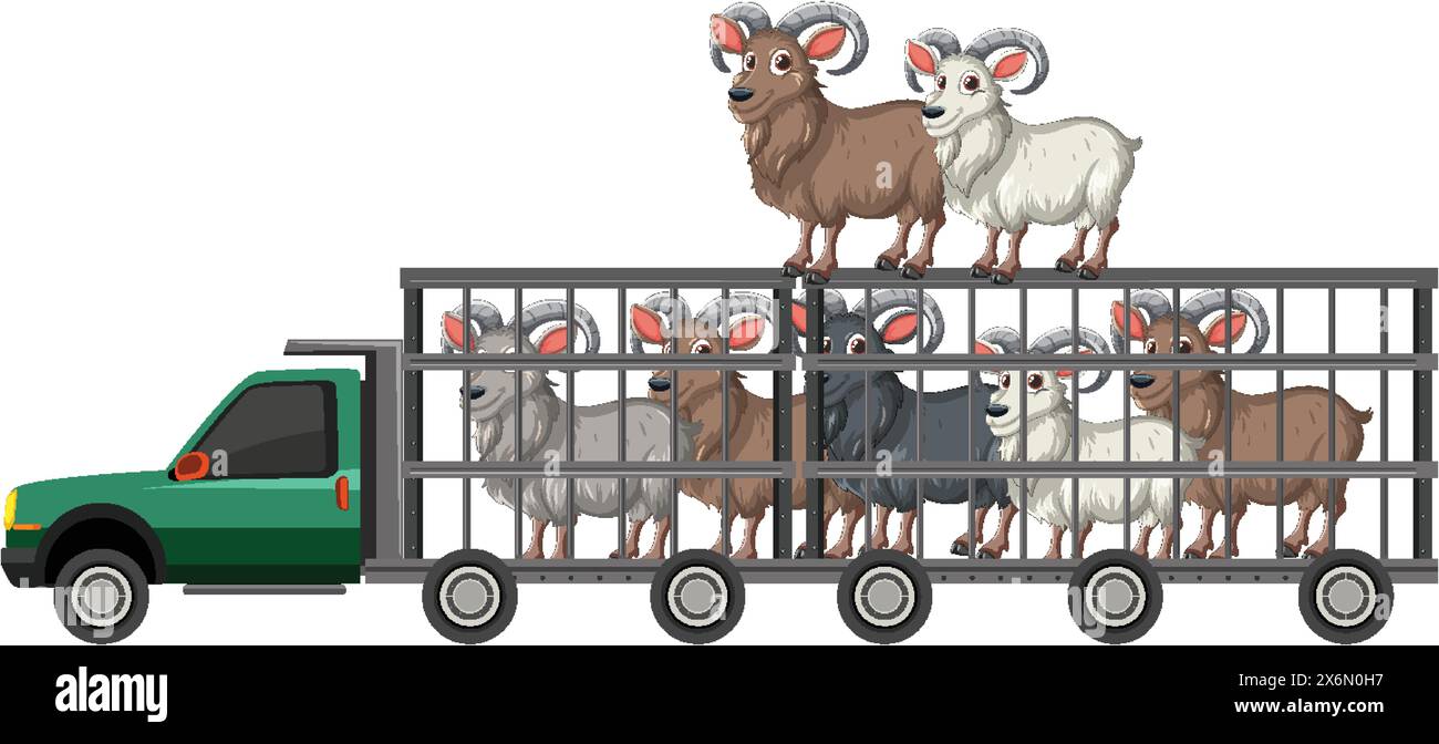 Various domestic animals transported in a cage truck Stock Vector Image ...