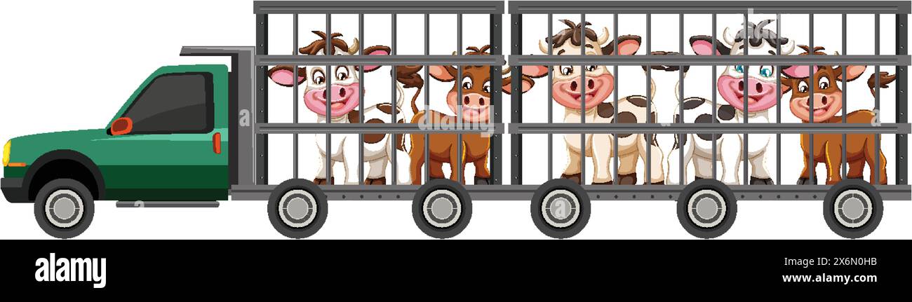 Vector illustration of cows in a transportation truck Stock Vector ...