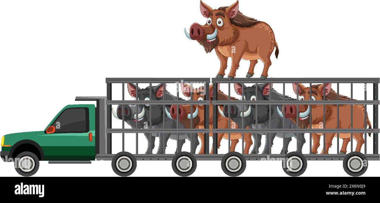 Vector illustration of animals in a transport truck Stock Vector Image ...