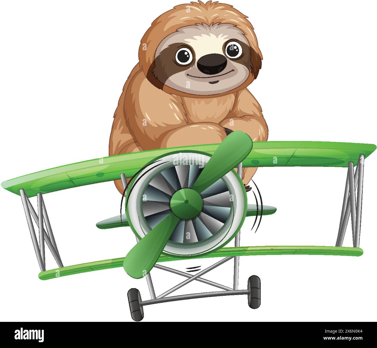 Cartoon sloth flying a small green airplane Stock Vector Image & Art ...