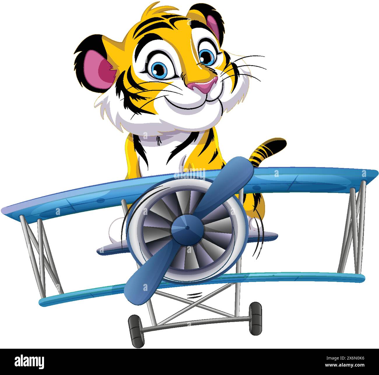 Cartoon tiger flying a blue biplane, smiling Stock Vector Image & Art ...