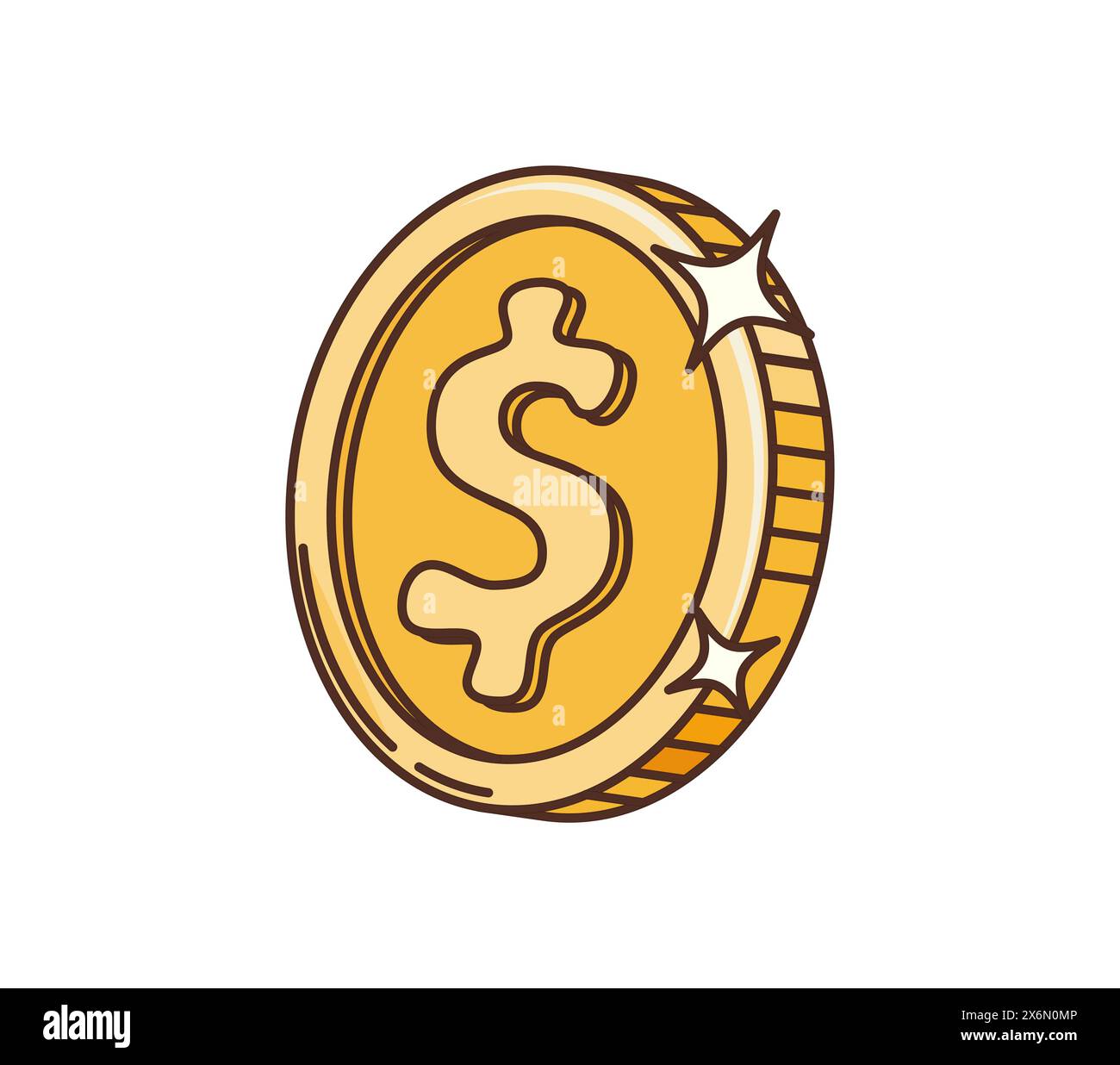 Retro groovy golden coin, hippie cartoon symbol and 70s art vector ...