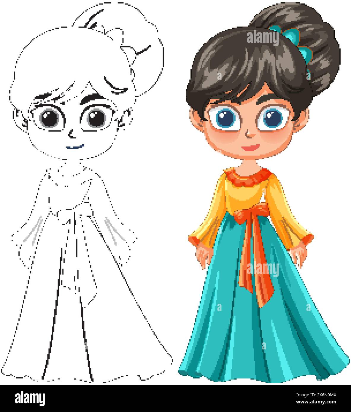Princess in color and outline versions Stock Vector Image & Art - Alamy