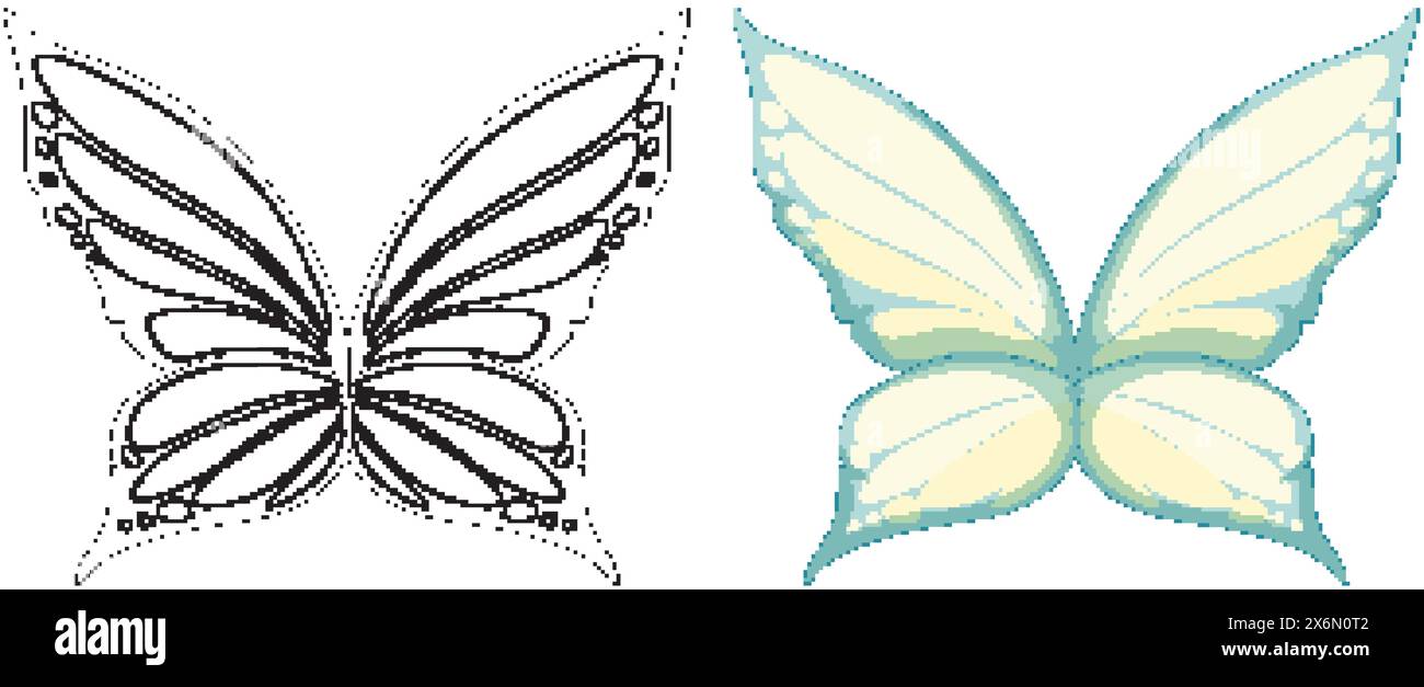Outlined and colored butterfly vector illustrations Stock Vector Image ...