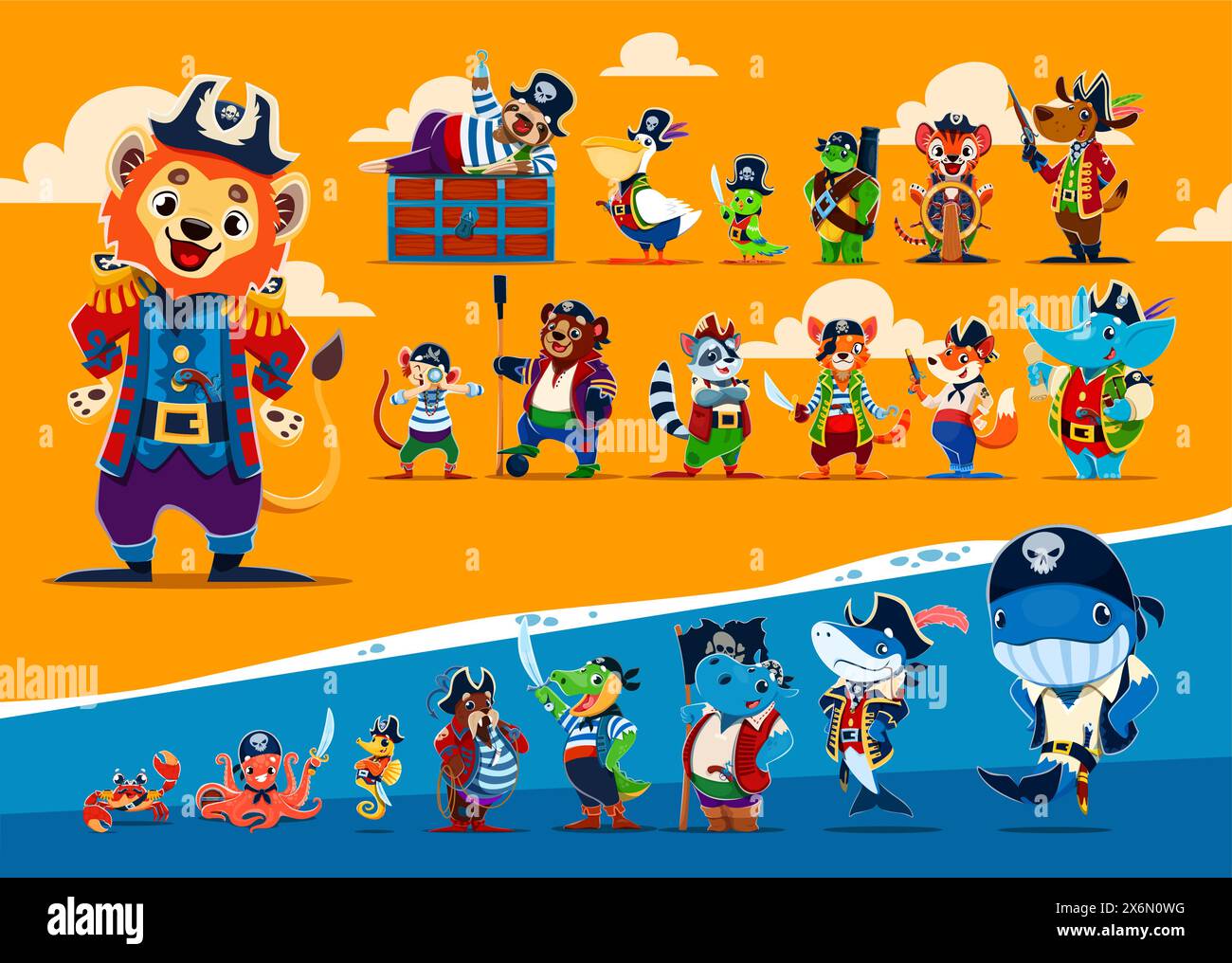 Cartoon animal pirate and corsair characters. Captain and skipper ...