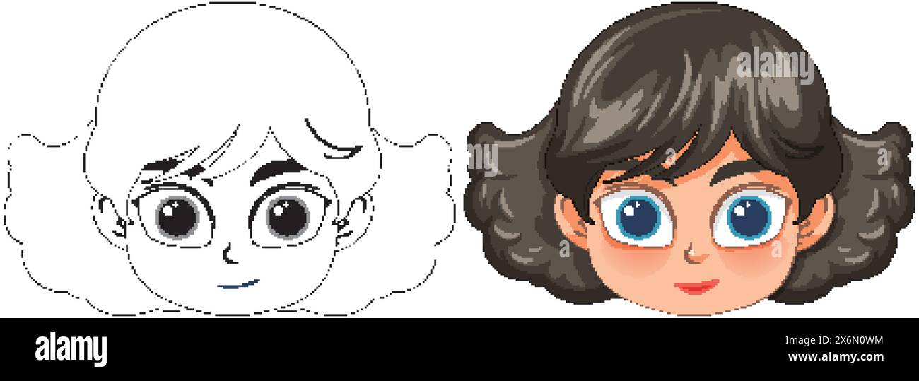 Color and outline versions of a girl's face Stock Vector Image & Art ...