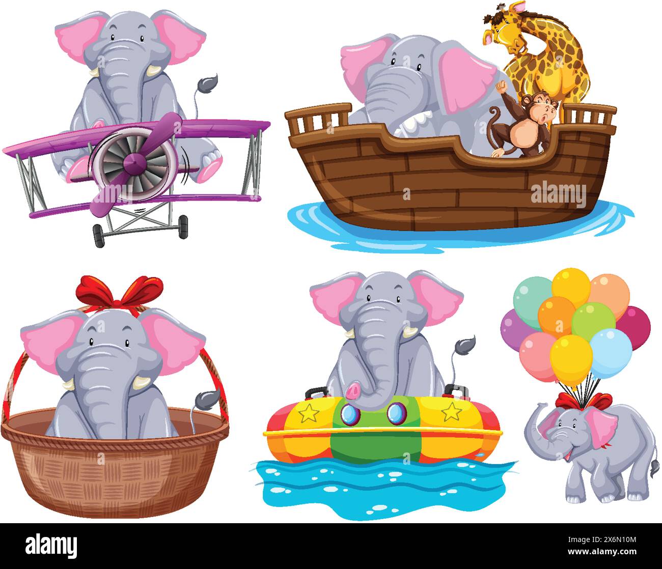 Elephants enjoying different fun and playful adventures Stock Vector ...