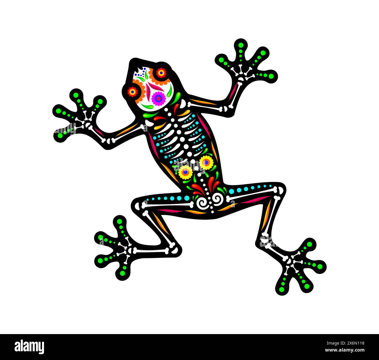 Mexican frog animal tattoo. Isolated vector Dia de los Muertos figure ...