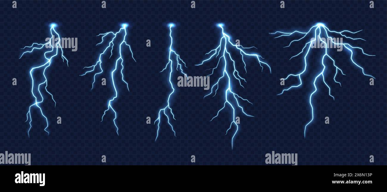 Lightning thunderstorm effect. Electric sparks, blue flash strikes ...