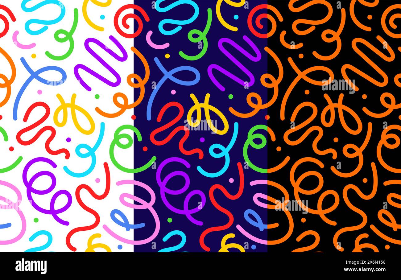Kids holiday squiggle line pattern. Vector vibrant, playful and ...