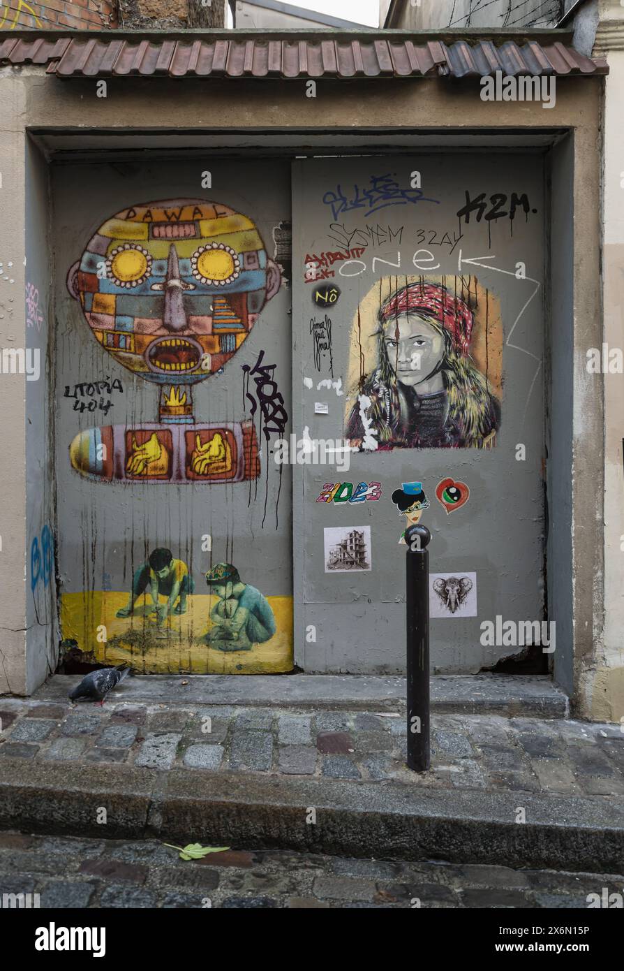 France, Paris - Jan 03, 2024 - A artistic metal doorway stickers and ...
