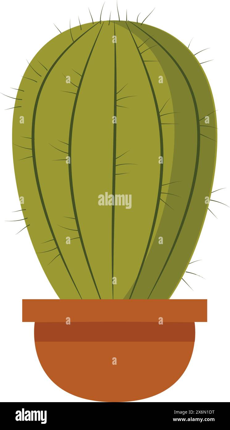 Round cactus in pot isolated illustration. Succulent for interior of ...