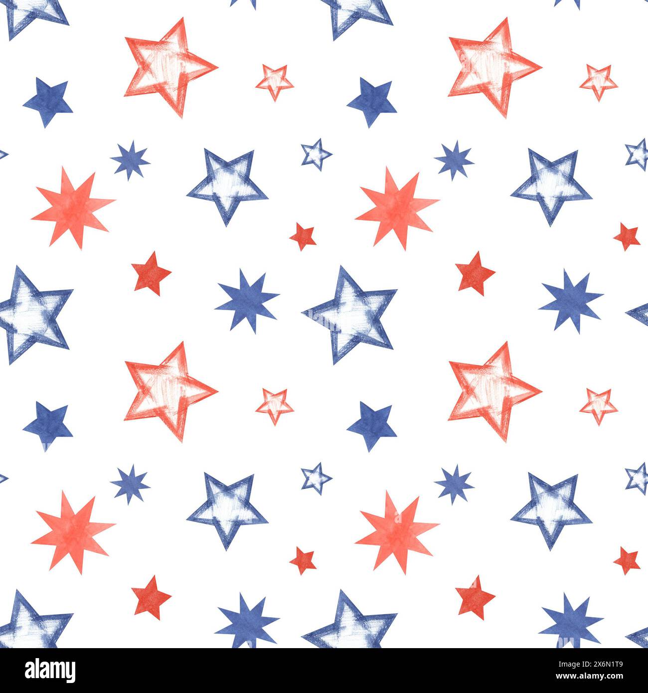 Red, blue stars in various shapes. Seamless pattern of stars in ...
