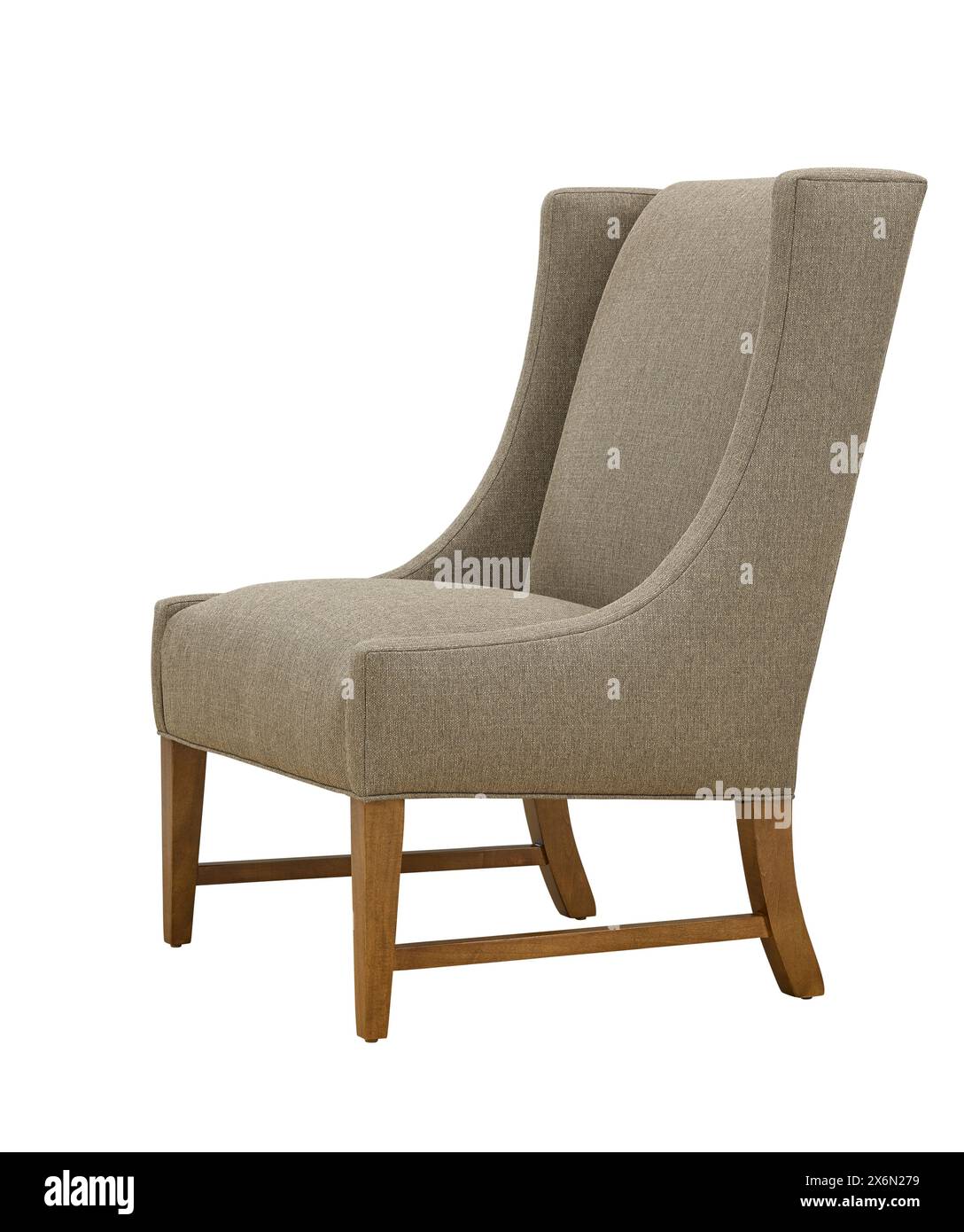 cut out fabric armchair soft cushion with wood leg isolated on white ...