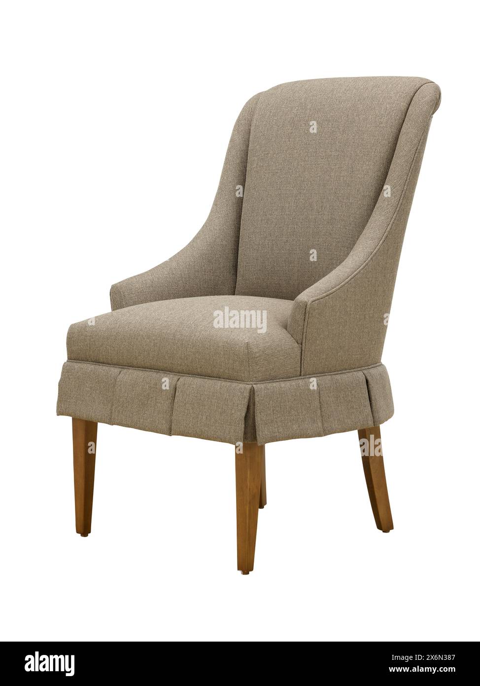 cut out fabric armchair soft cushion with wood leg isolated on white ...